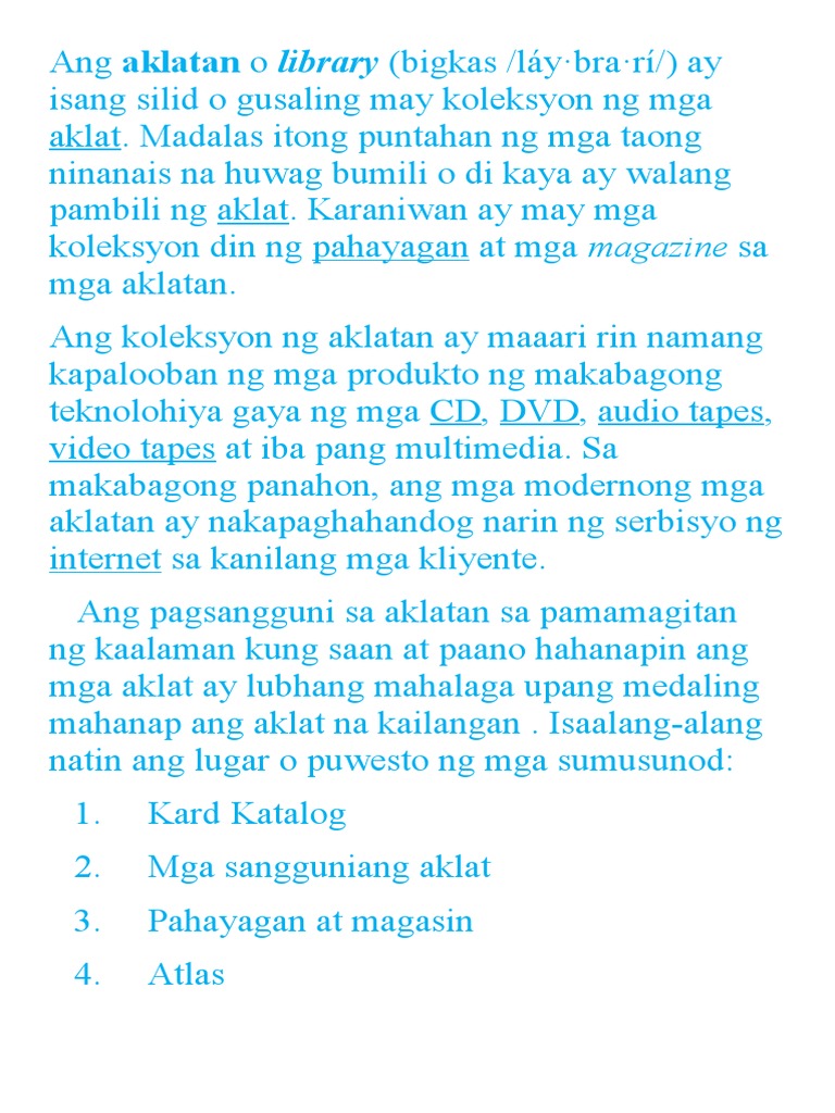 Ang Aklatan o Library | PDF
