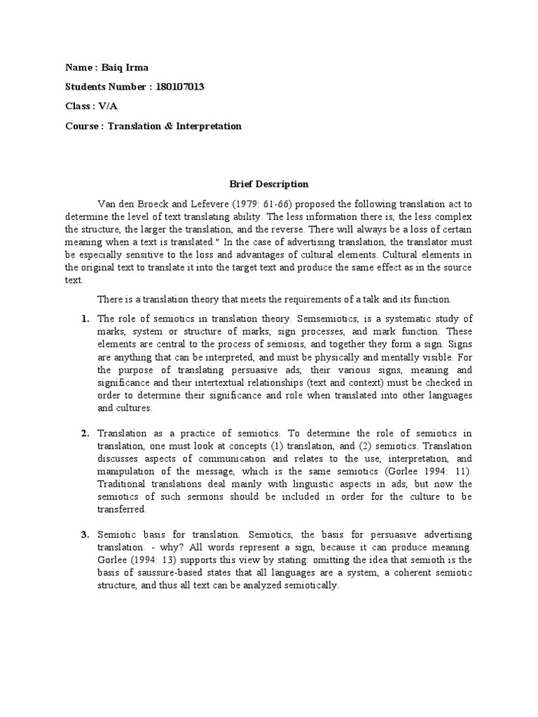 Brief Description (Translatian&Interpretation) | PDF | Semiotics ...