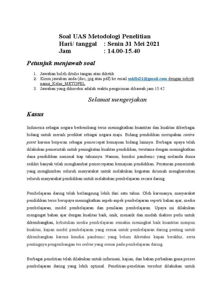 Soal UAS Metodologi Penelitian | PDF