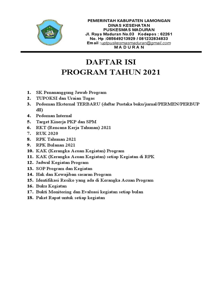 DAFTAR ISI Map Program UKM | PDF