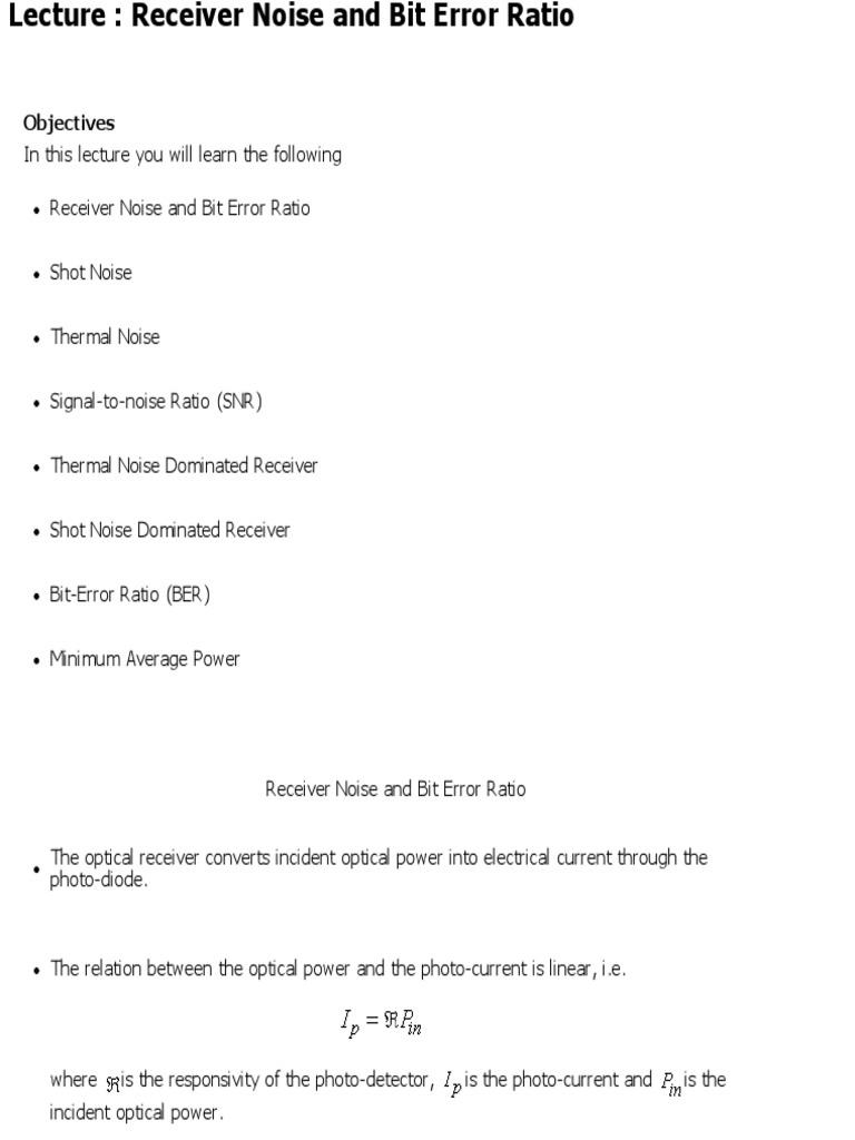 Lect10 - Receiver Noise and BER | PDF | Signal To Noise Ratio | Signal Processing