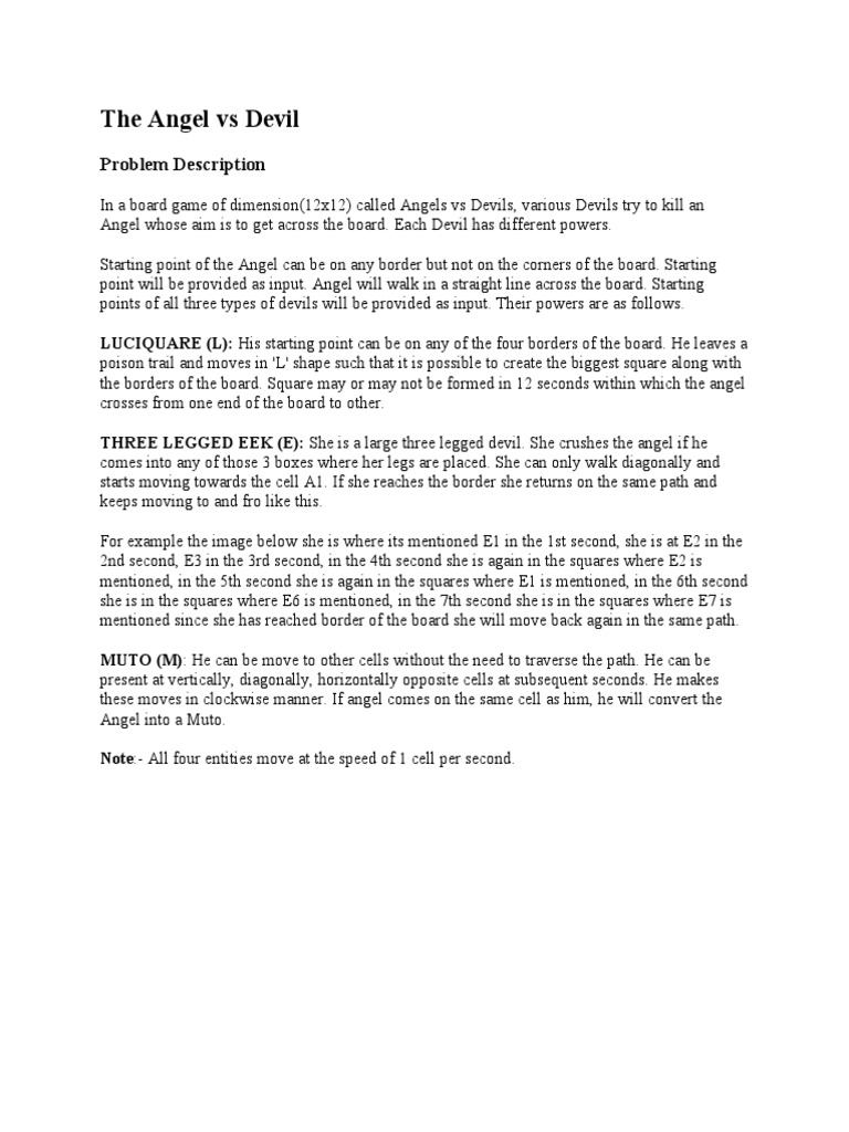 The Angel Vs Devil: Problem Description | PDF | Teaching Mathematics