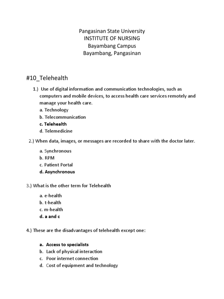 10 Telehealth Quiz Questions | PDF | Health Economics | Information Science