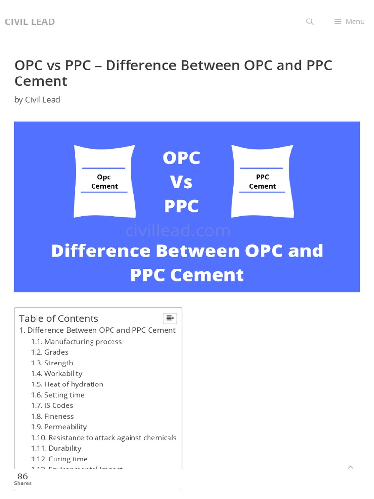 OPC Vs PPC - Difference Between OPC and PPC Cement - Civil Lead | PDF | Concrete | Cement