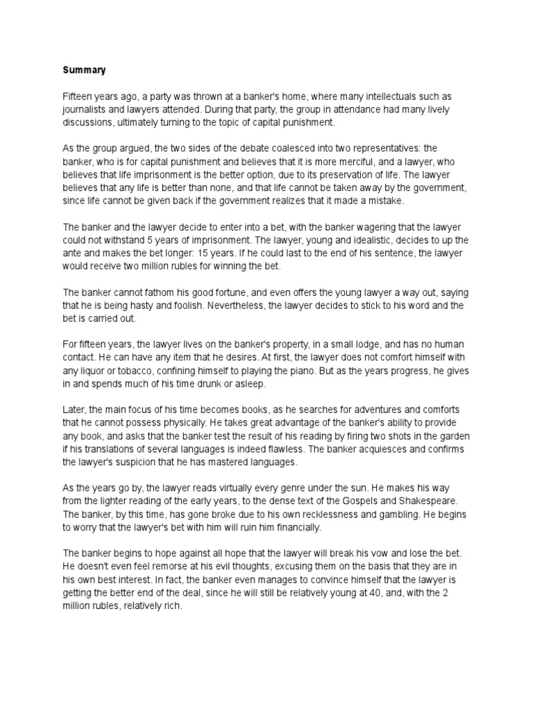The Bet by Anton Chekov Summary | PDF
