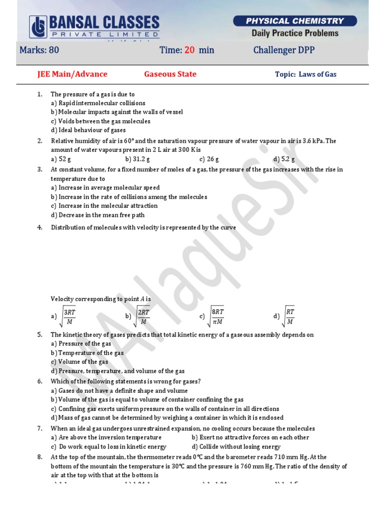 DPP3 Gaseous State Bansal | PDF | Gases | Temperature