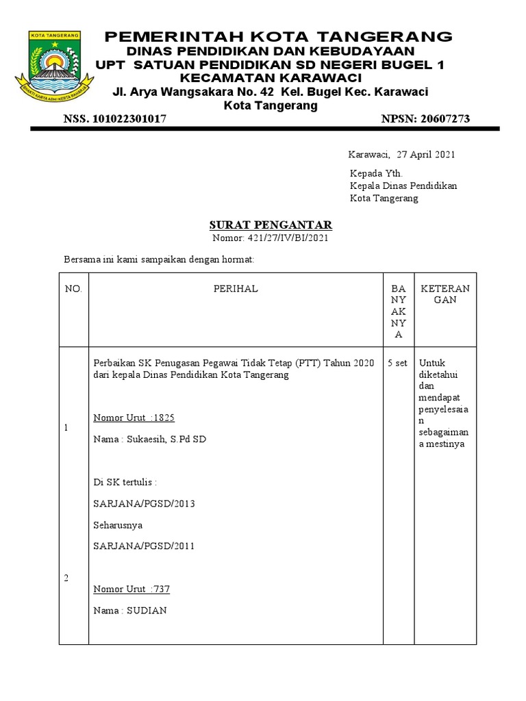Perbaikan SK PTT Dinas Pendidikan | PDF