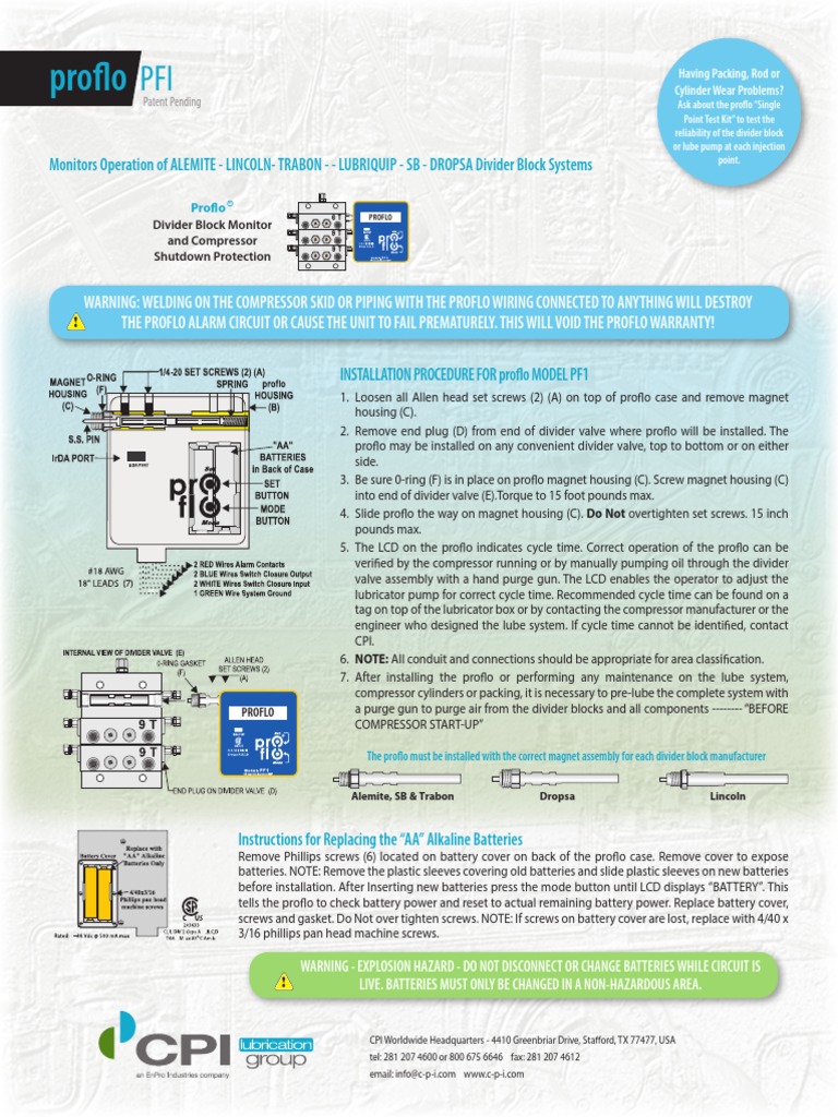 CPI - ProFlo PFI Flyer Rev 8-12 | PDF | Switch | Machines