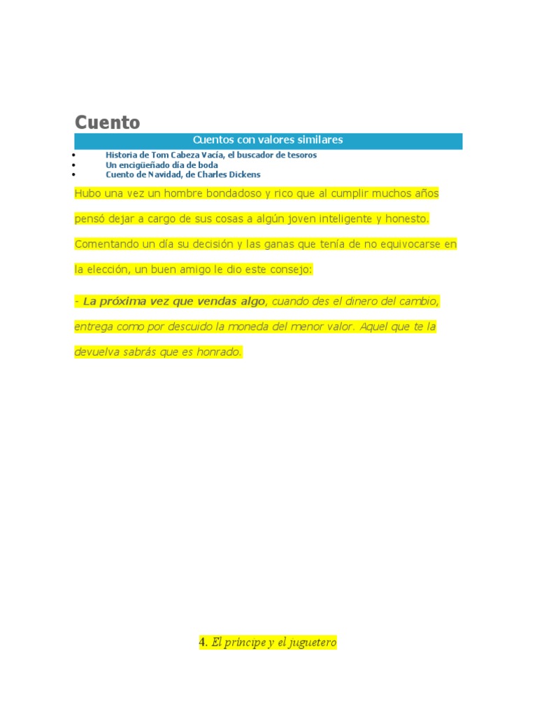 Cuento De Generosidad Pdf