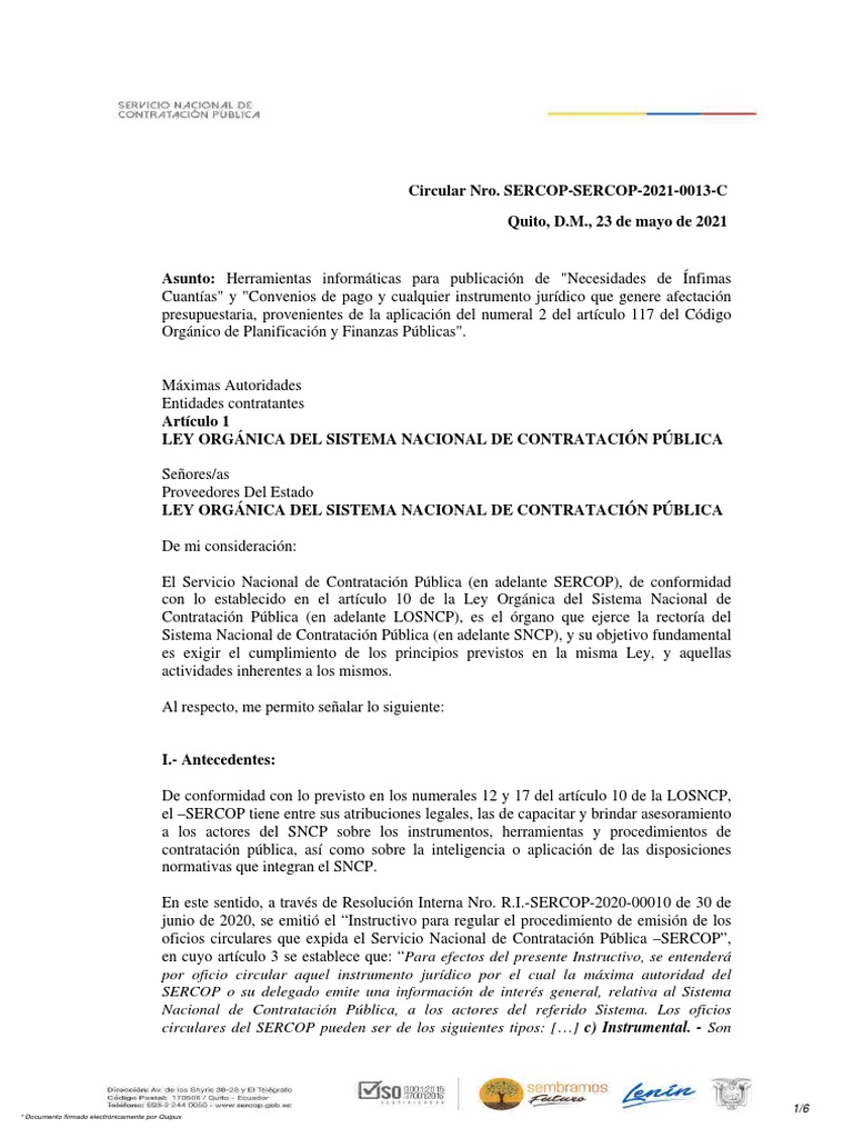 Sercop Sercop 2021 0013 C | PDF | Ecuador | Gobierno