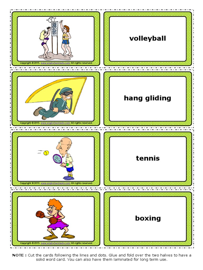 Sports Esl Vocabulary Game Cards For Kids | PDF | Olympic Sports | Sports