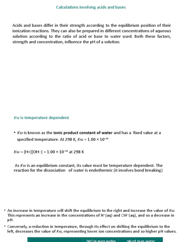 Calculations - Acid and Bases | PDF | Ph | Acid