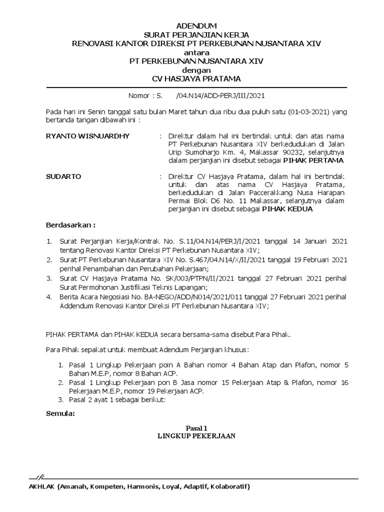 Addendum Kontrak | PDF
