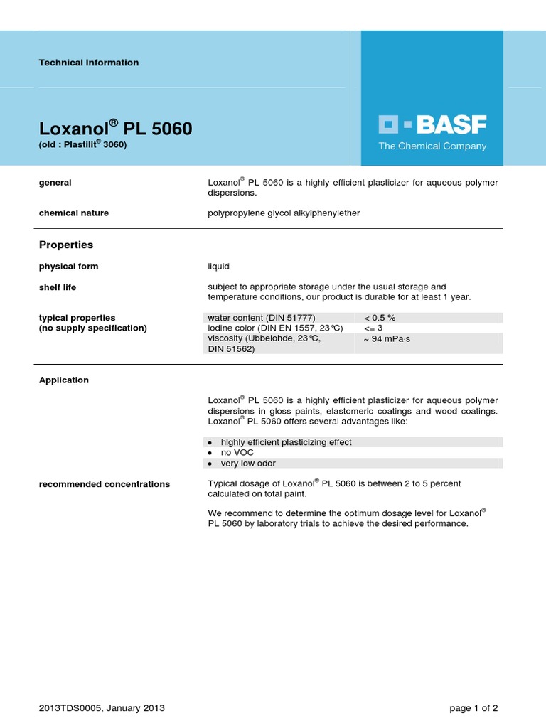 Loxanol PL 5060 | PDF | Paint | Polymers