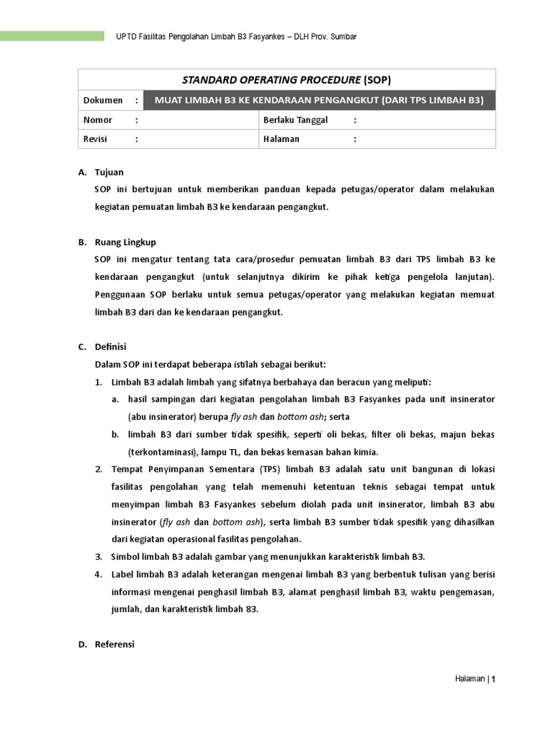 SOP Muat Limbah B3 Ke Kendaraan Pengangkut - Dari TPS LB3 | PDF