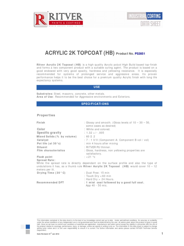 1476280769ps3851 Ritver Acrylic 2k Topcoat - HB - 2012 | PDF ...