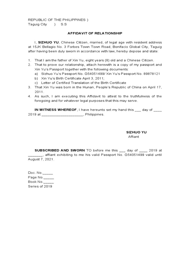Affidavit of Relationship | PDF