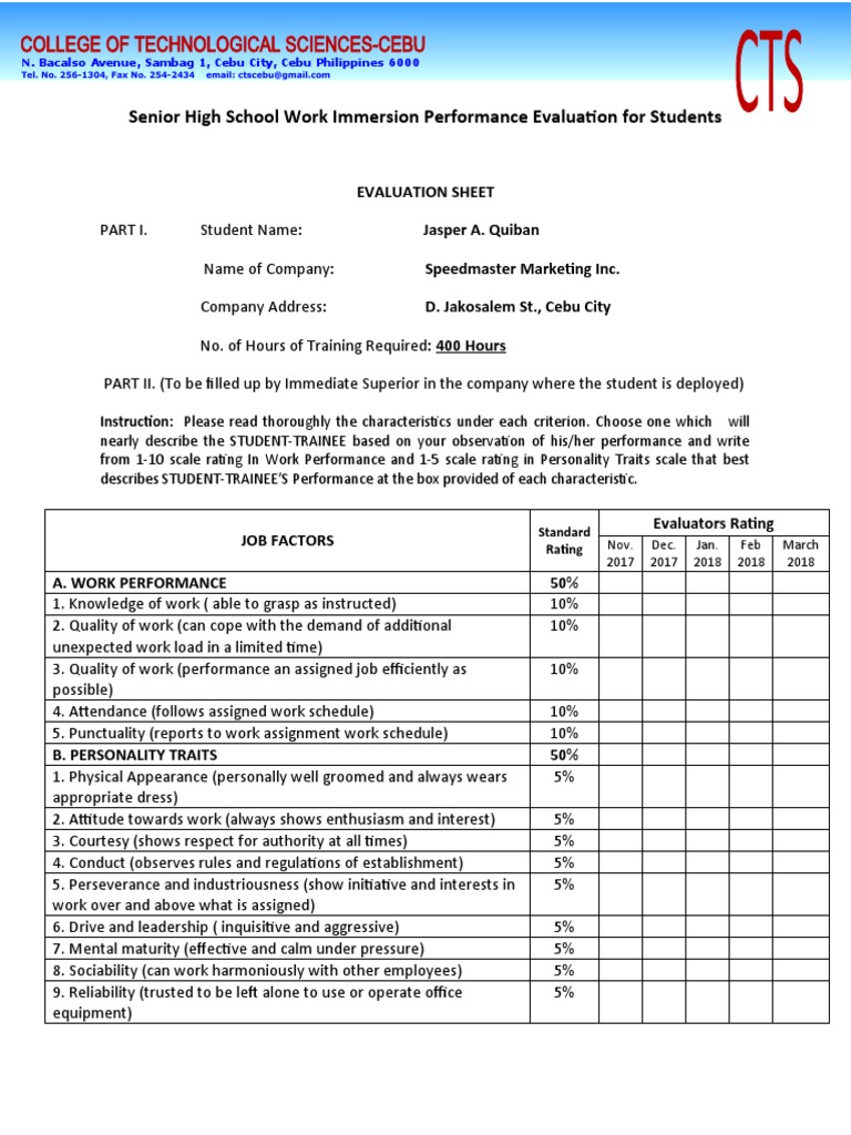 Practicum Evaluation Sheet | PDF | Human Nature | Psychological Concepts
