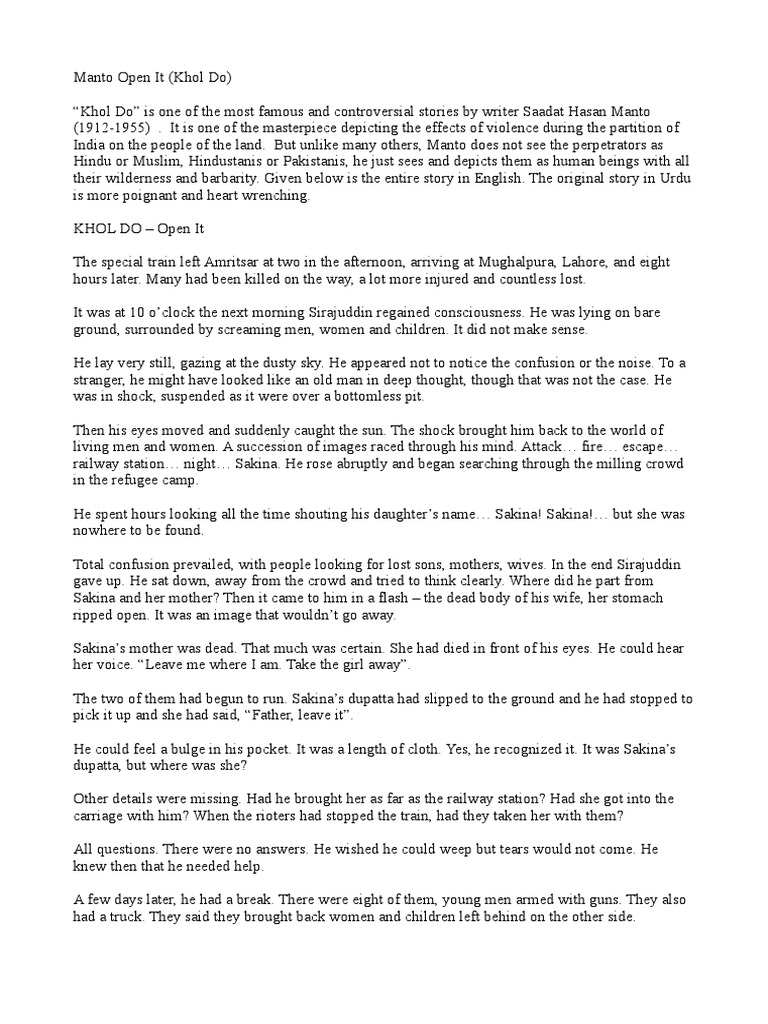 Manto - Open It (Khol Do) | PDF