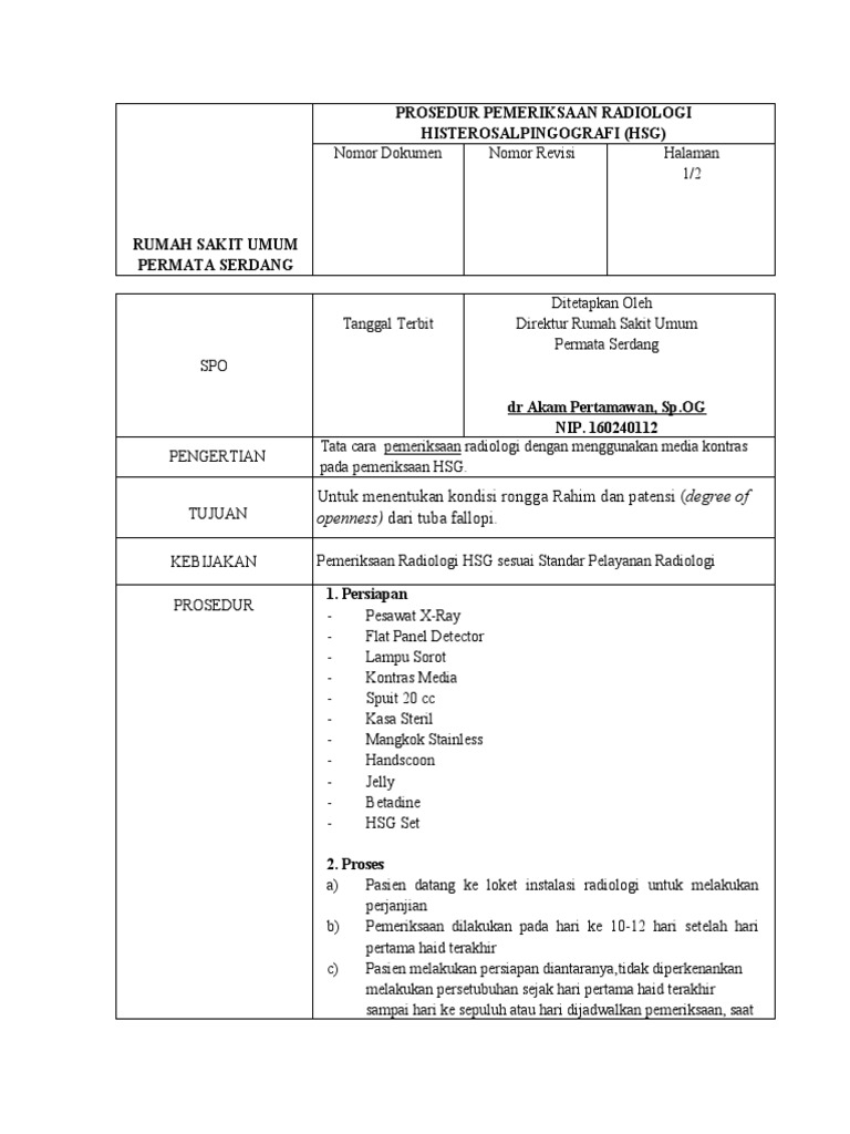 Prosedur Pemeriksaan Radiologi Histerosalpingografi (HSG) : Untuk ...