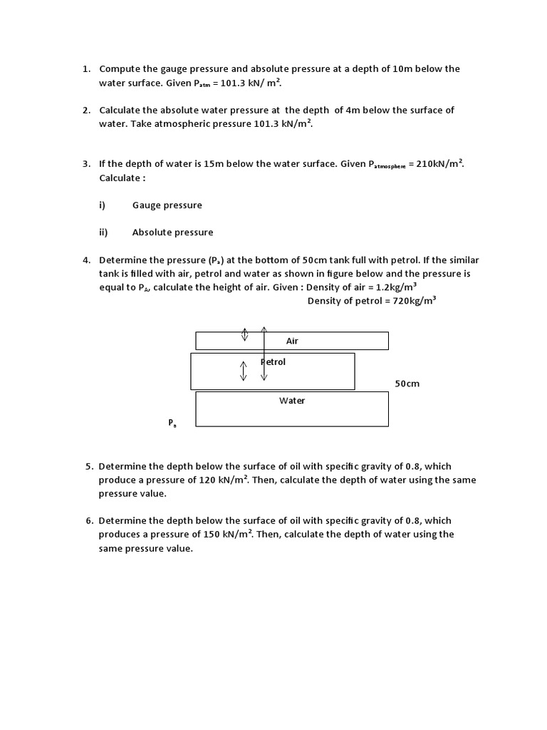 Exercise Measurement of Pressure Part 1 | PDF | Pressure | Density