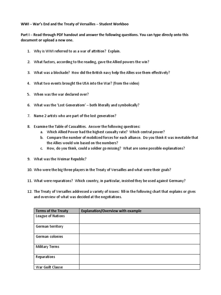 WWI War's End and The Treaty of Versailles ST | PDF | Treaty Of ...