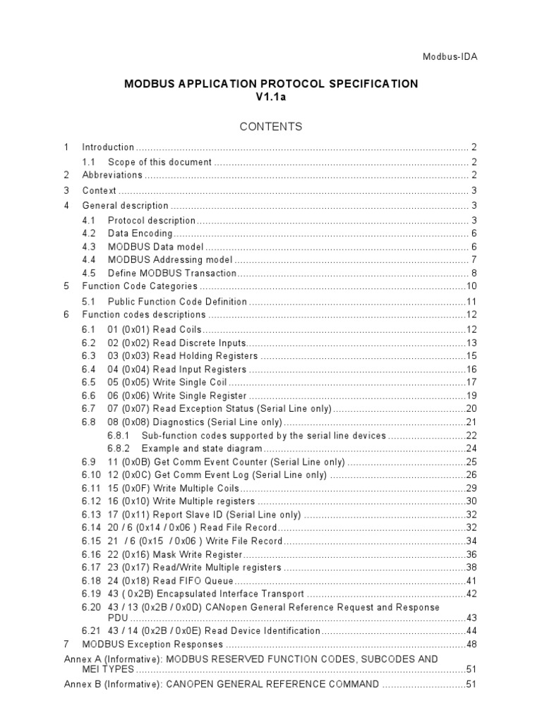 Modbus Application Protocol V1 1a | PDF