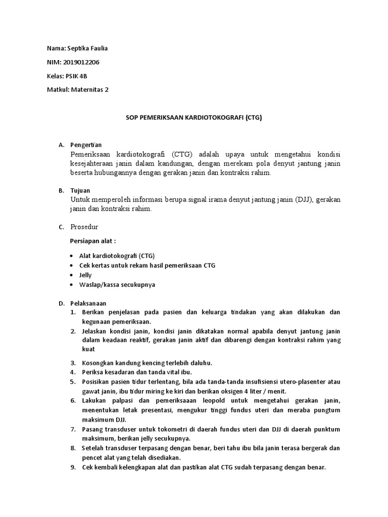 Septika Faulia SOP CTG & PAP SMEAR | PDF | Pengembangan Diri | Kesehatan Holistik