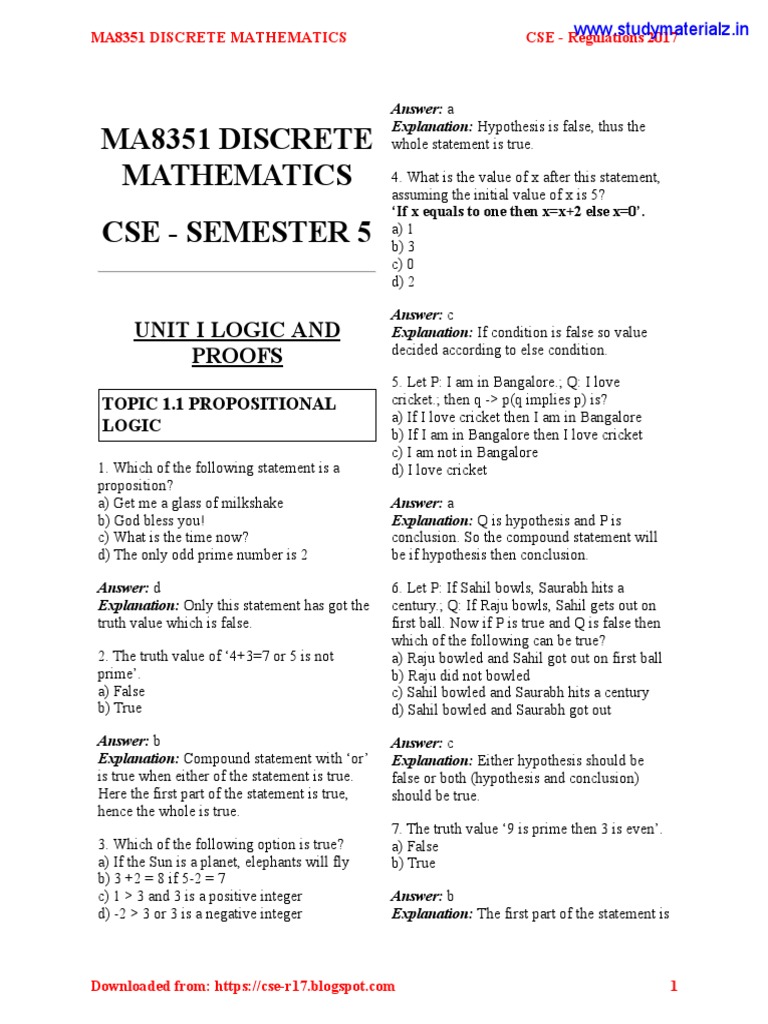Ma8351 Discrete Mathematics MCQ 4 | PDF | Mathematical Proof | Argument