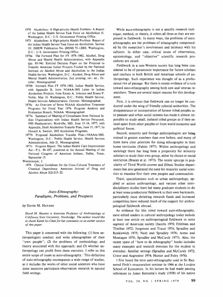 Hayano, David. Auto-Ethnography Paradigms, Problems, and Prospects ...