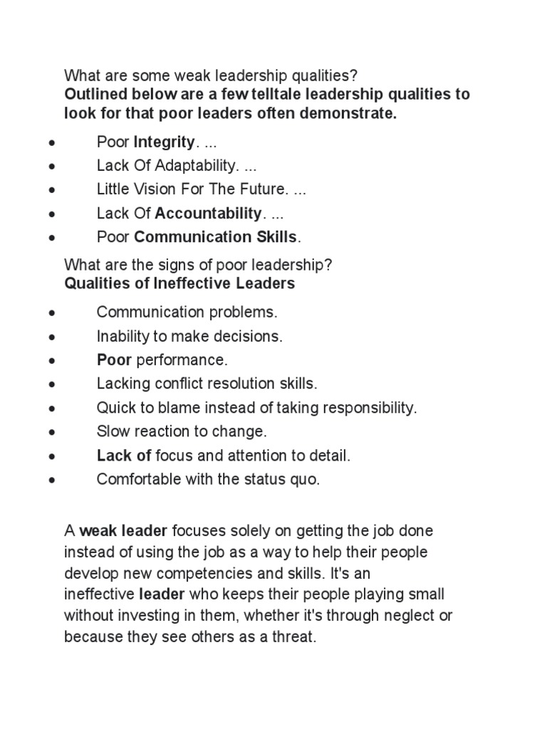 What Are Some Weak Leadership Qualities | PDF