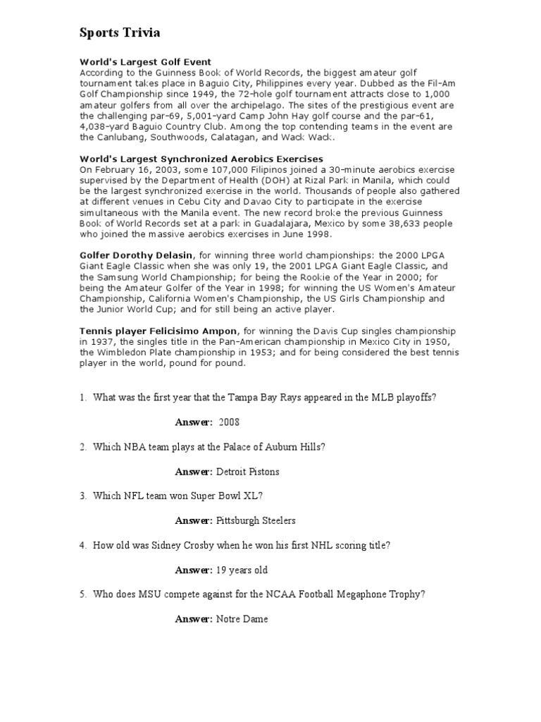 Sports Trivia | PDF | Sports Competitions | Sports