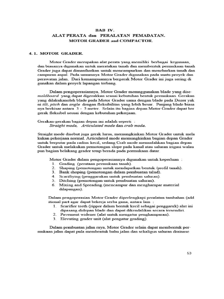 Alat Perata Dan Alat Pemadat, Motor Grader Dan Compact | PDF