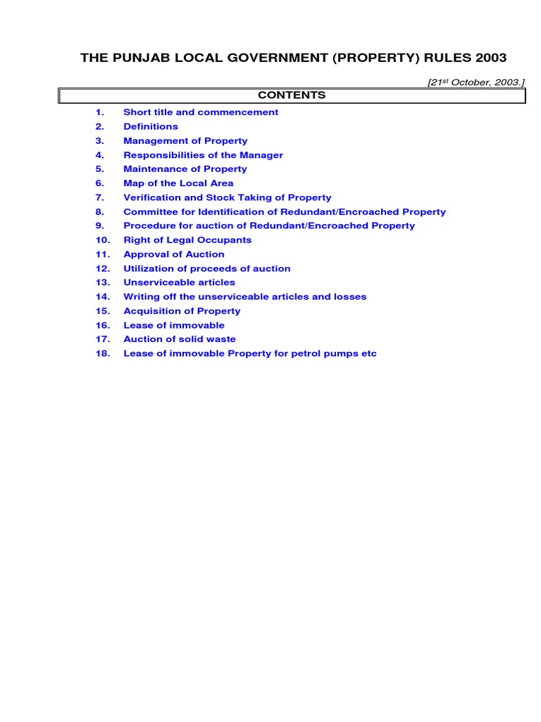 The Punjab Property Rules 2003 | PDF | Auction | Lease