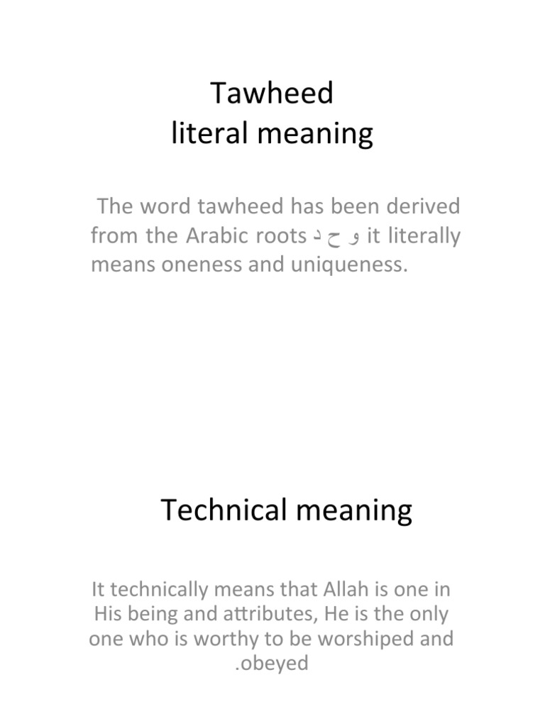 Tawheed Literal Meaning | Download Free PDF | Tawhid | God In Islam