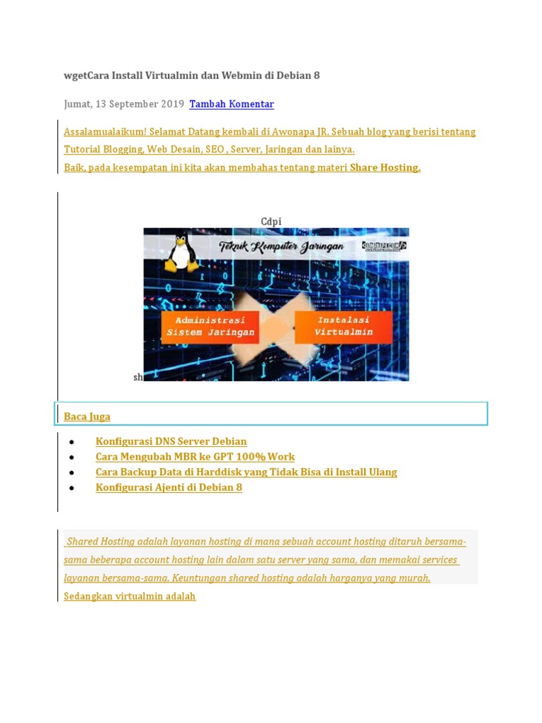 Install Virtualmin Dan Webmin Di Debian 8 | PDF