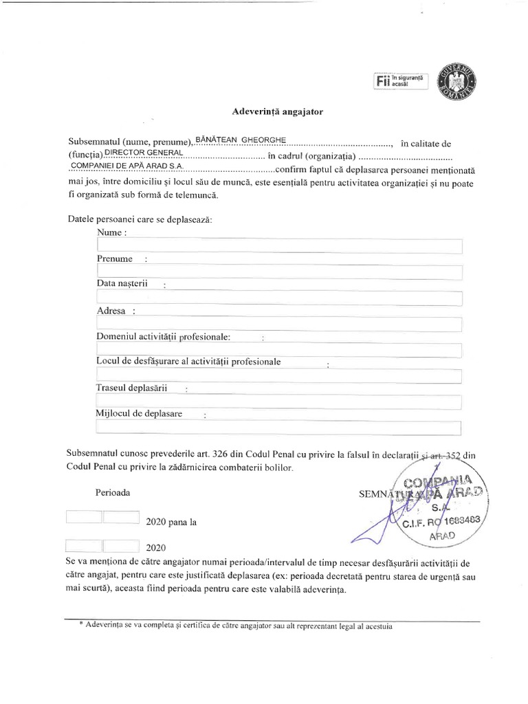 1 Adeverinta Angajator Model Nou | PDF