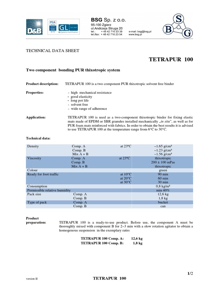 TDS Tetrapur 100 (12-05-2014) en | PDF | Chemical Substances | Chemistry