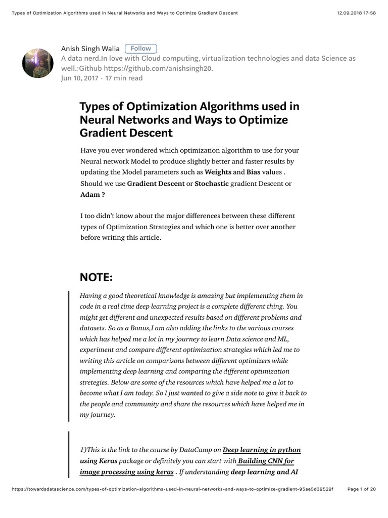 Types of Optimization Algorithms Used in Neural Networks and Ways To ...