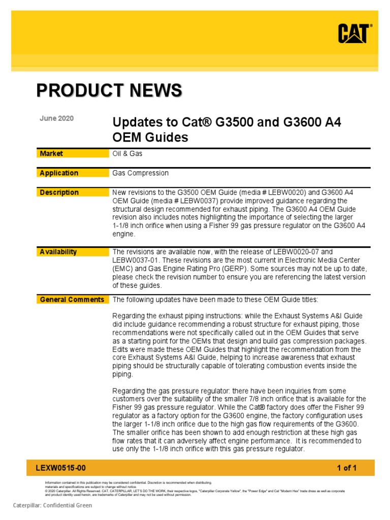 Product News: Updates To Cat® G3500 and G3600 A4 OEM Guides | PDF ...