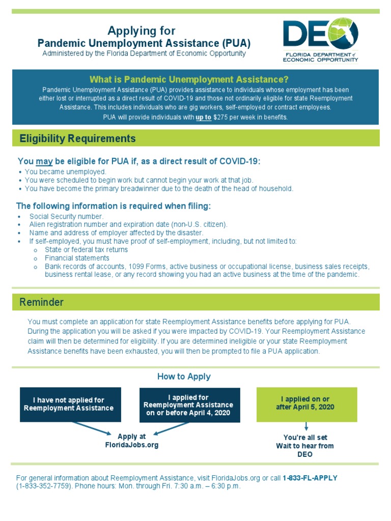 Applying For: Pandemic Unemployment Assistance (PUA) | PDF ...