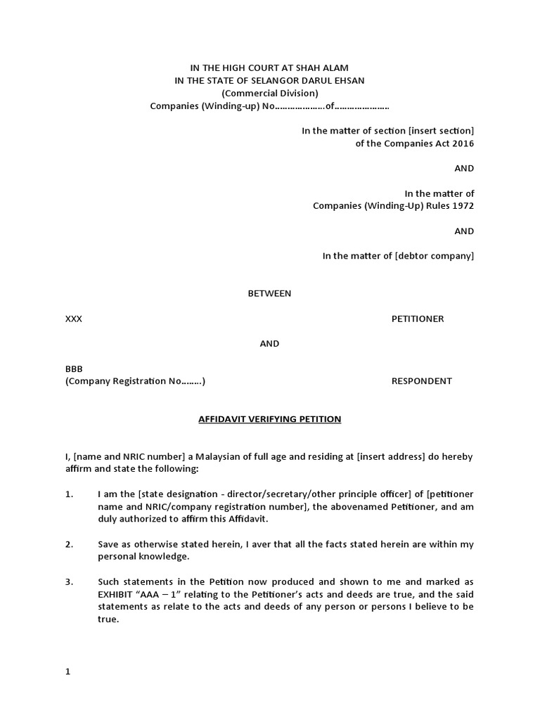 Affidavit Verifying The Winding Up Petition With Annotation | Download Free PDF | Affidavit ...