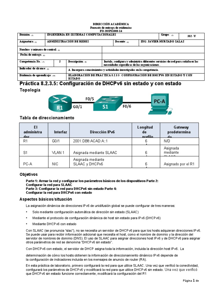 8.2.3.5 Lab - Configuring Stateless and Stateful DHCPv6 | PDF | Yo Pv6 | Enrutador (Computación)