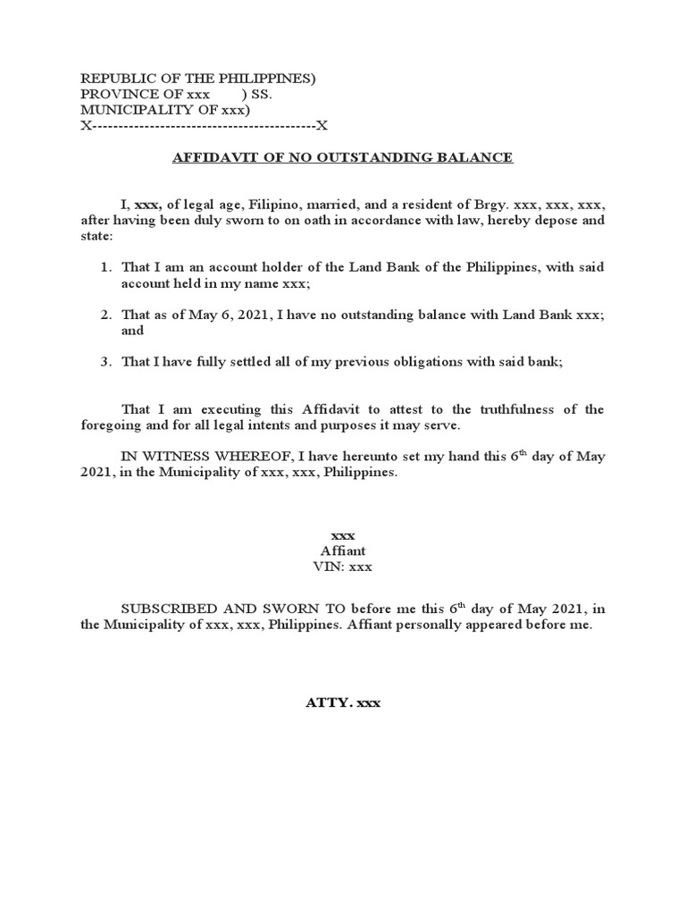 Affidavit of No Outstanding Balance | PDF