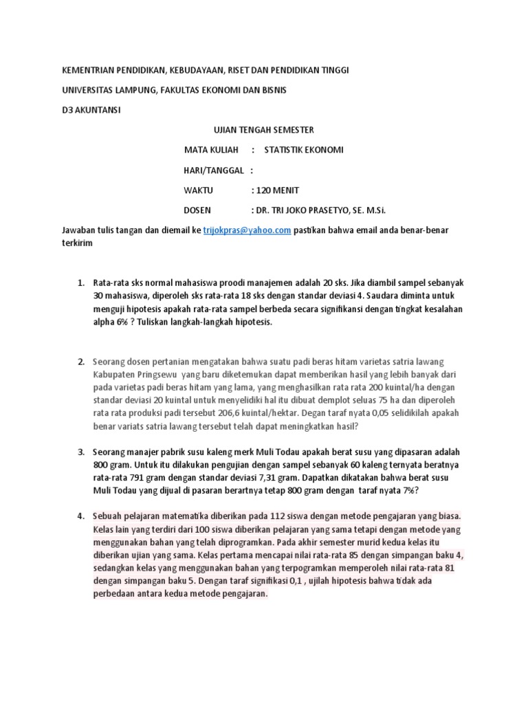 Soal Uts Statistik Ekonomi D3 | PDF | Kesehatan Holistik