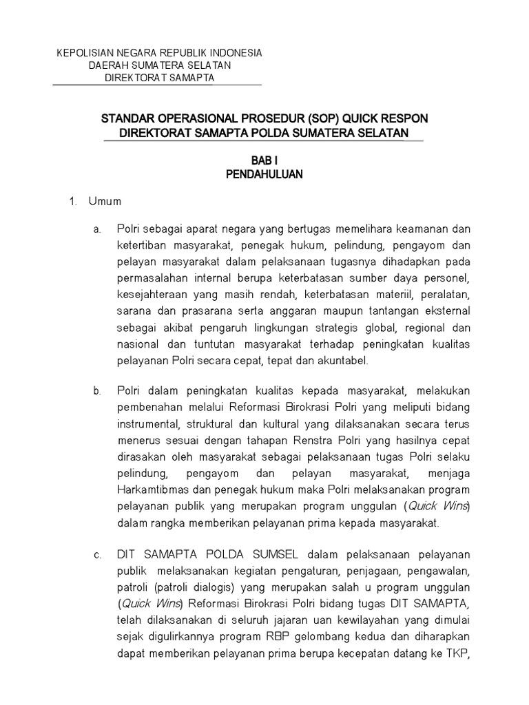 Sop Quick Respon | PDF | Ilmu Sosial
