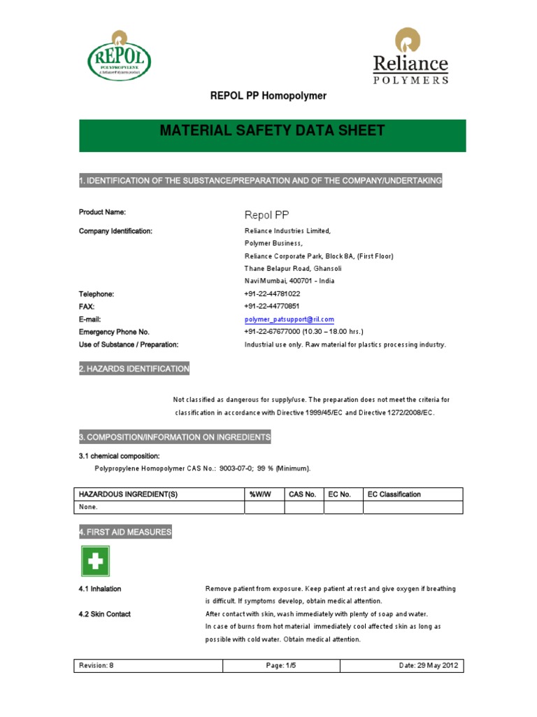 Material Safety Data Sheet: Repol PP | PDF | Combustion | Toxicity