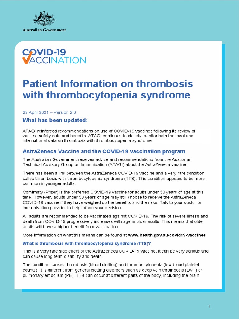 Patient Information Sheet On Astrazeneca Covid 19 Vaccine and Thrombosis With Thrombocytopenia ...
