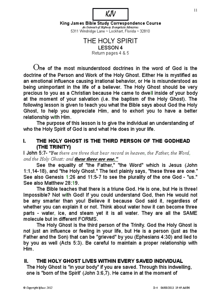 The Holy Spirit: King James Bible Study Correspondence Course | PDF ...