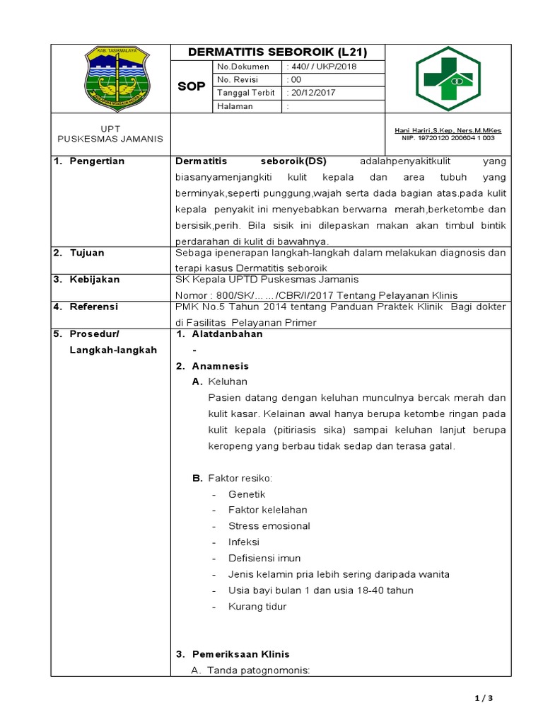 Sop Dermatitis Seboroik | PDF